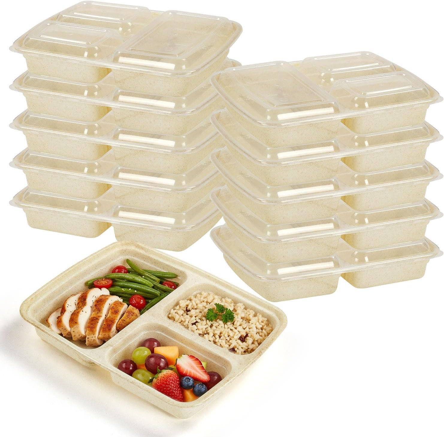 Belfry Kitchen 10 Pack Meal Prep Containers 3 Compartment 1000Ml (35Oz ...