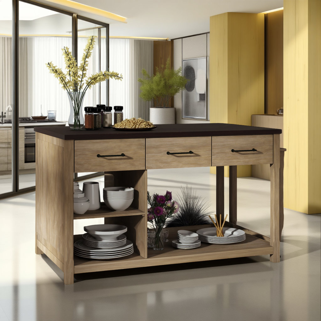 Gracie Oaks Expandable Kitchen Island with Storage, Power Outlets ...