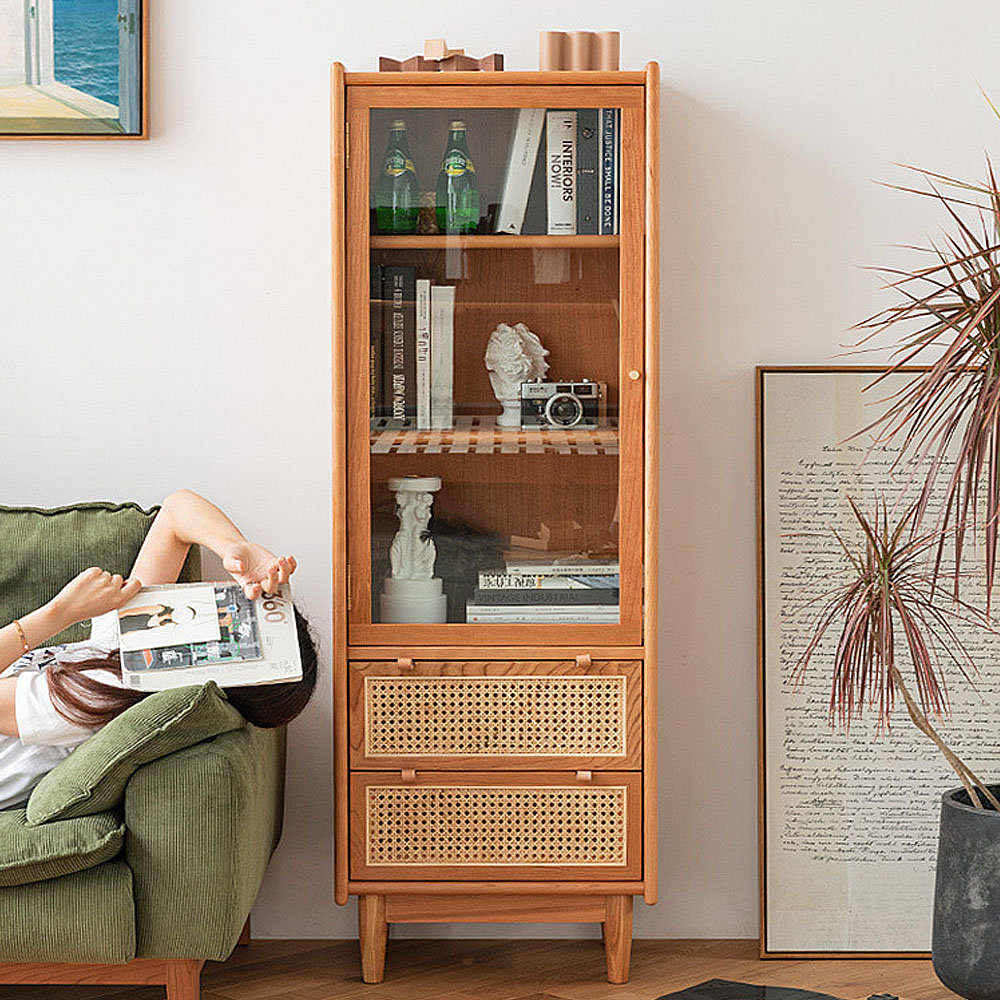 Dream cabinet Rattan Drawer Glass Display Organizer Cabinet | Wayfair