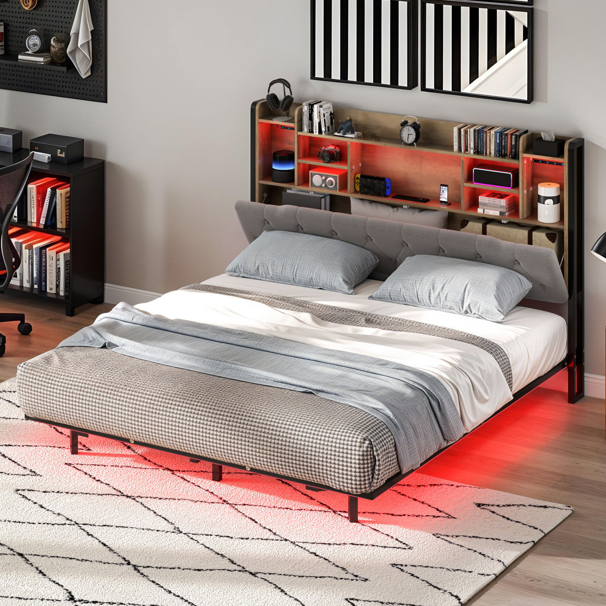 17 Stories Upholstered Bookcase Storage Bed | Wayfair