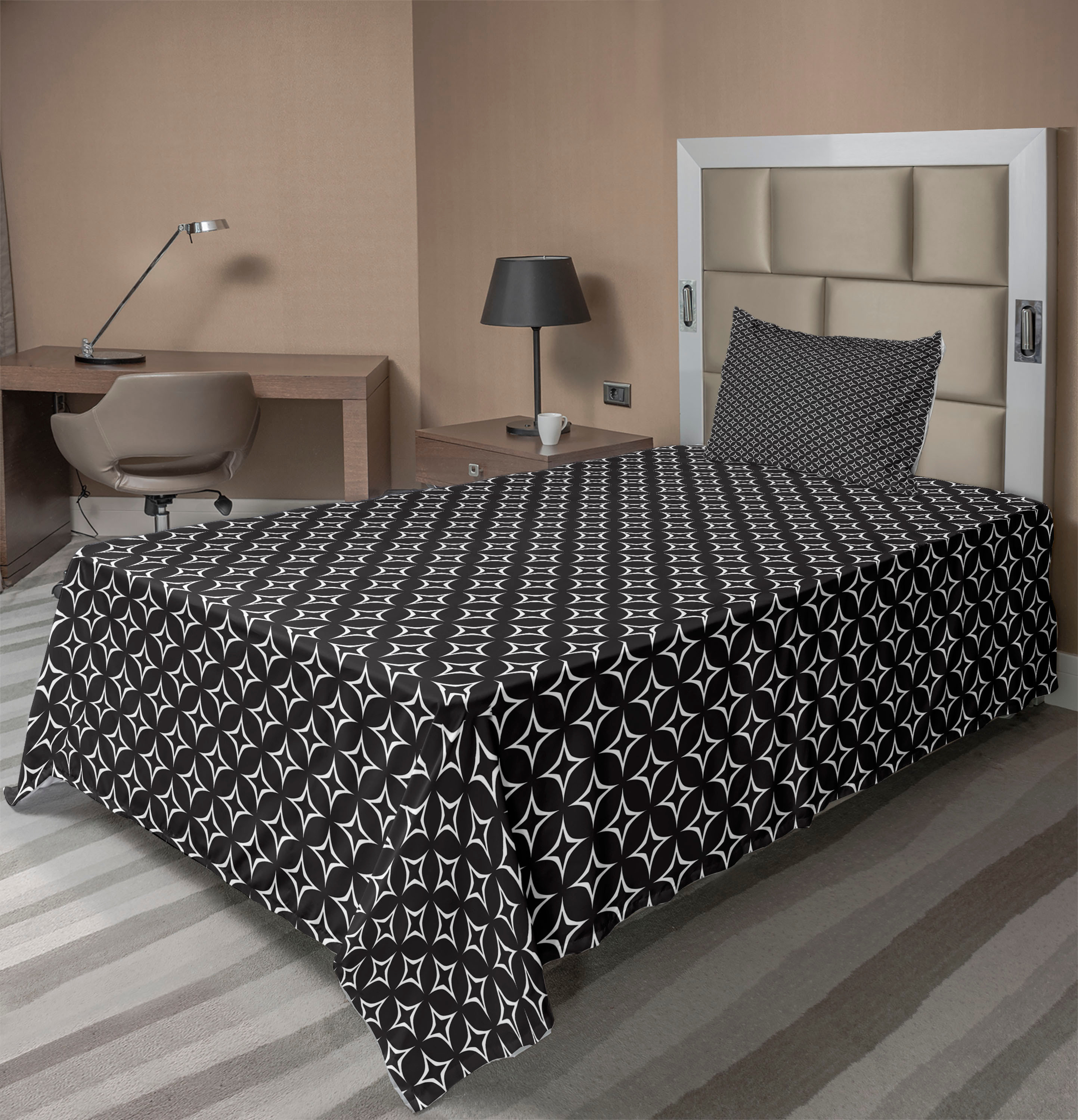 Ambesonne Star Sheet Set Minimalist Tetragonal Pattern Black and Off ...