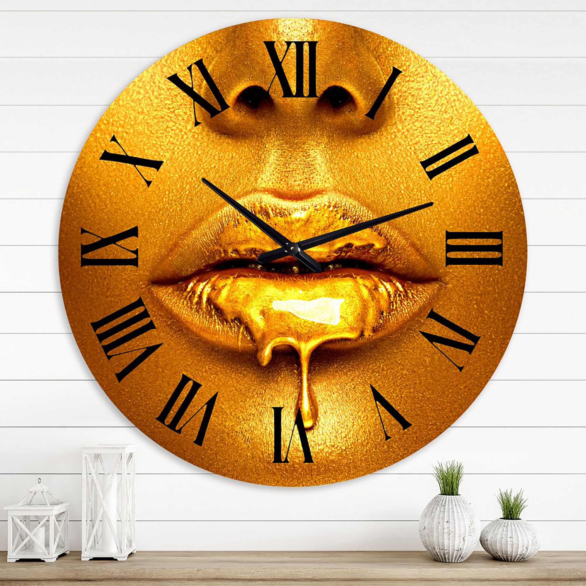 East Urban Home Gold Paint Drips From Sexy Woman Lips - Modern wall ...