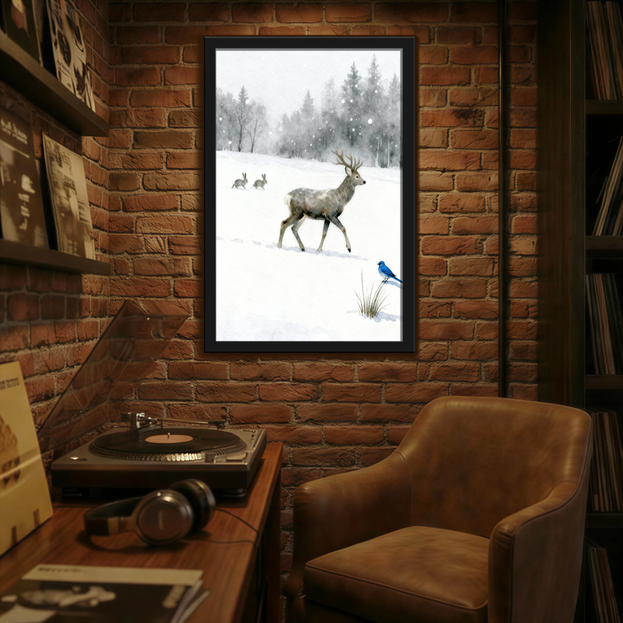 Winston Porter Animals Winter Deer Rabbits Bird Snow Forest Landscape ...