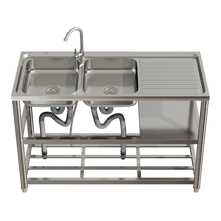 Belfry Kitchen Stainless Steel Two Compartment Sinks with Shelves and ...