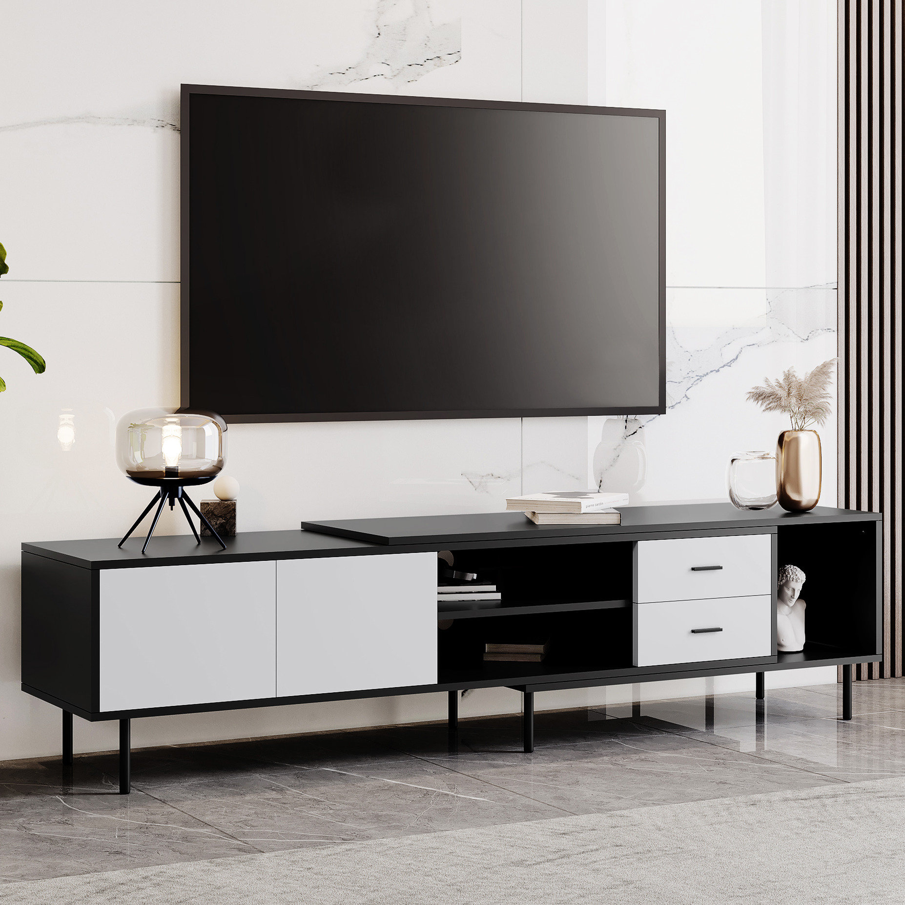 Wrought Studio™ Modern Entertainment Center For 80'' Tv, 2-door Storage ...