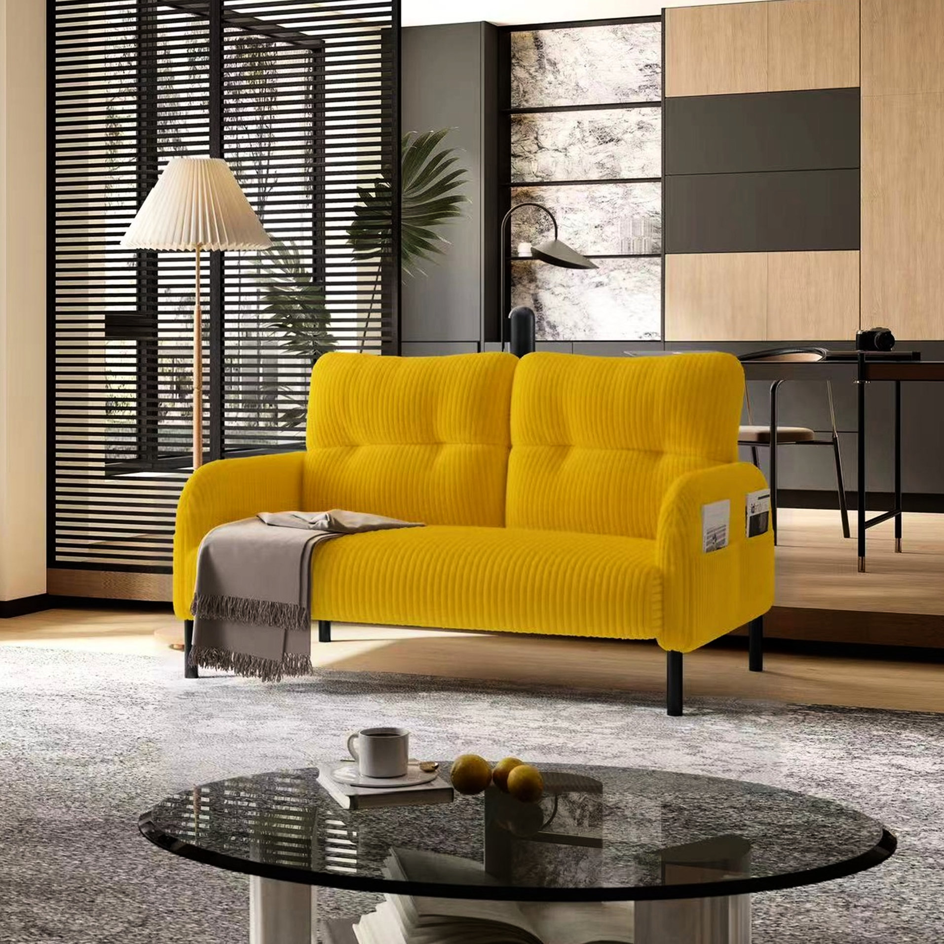 Ebern Designs Stylish Corduroy Two - Seat With Soft Fabric And Side ...