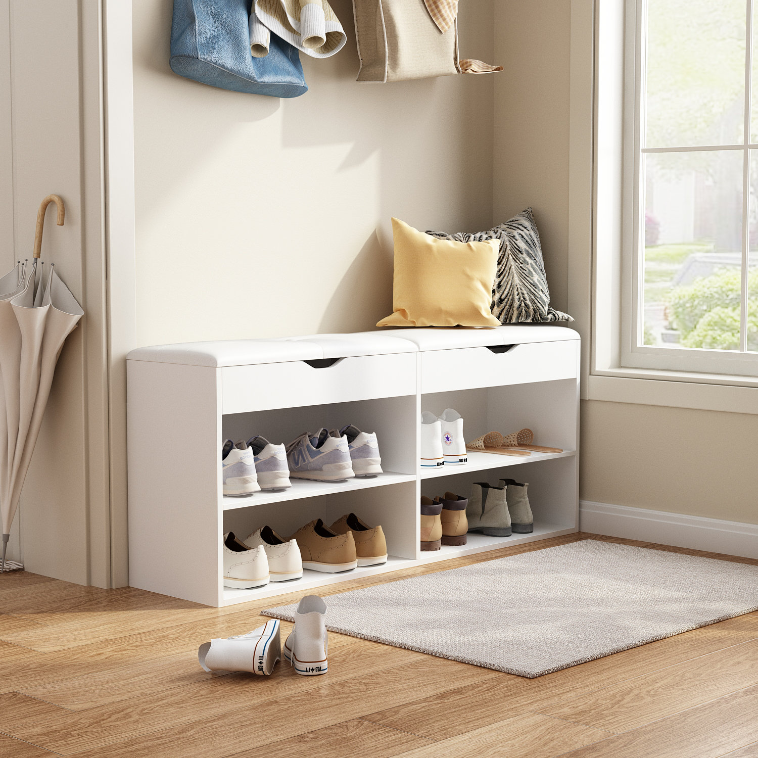 Latitude Run® 47.2" W 12 Pairs Shoe Storage With Bench | Wayfair