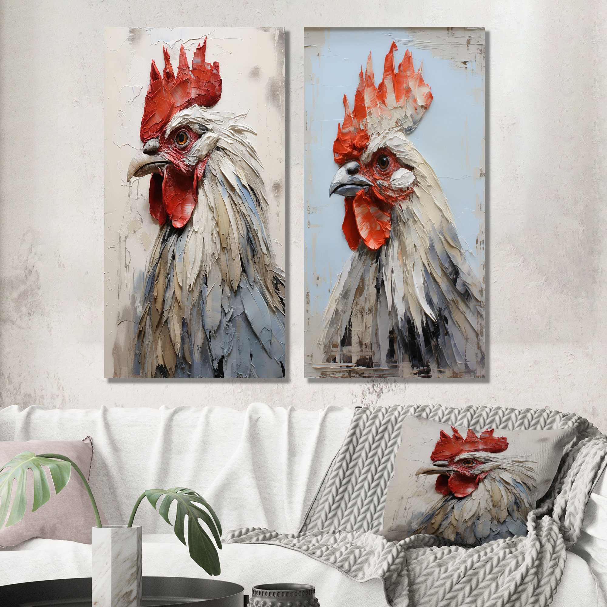 August Grove® Loyal Rooster Portrait - Rooster Wall Art Living Room Set ...