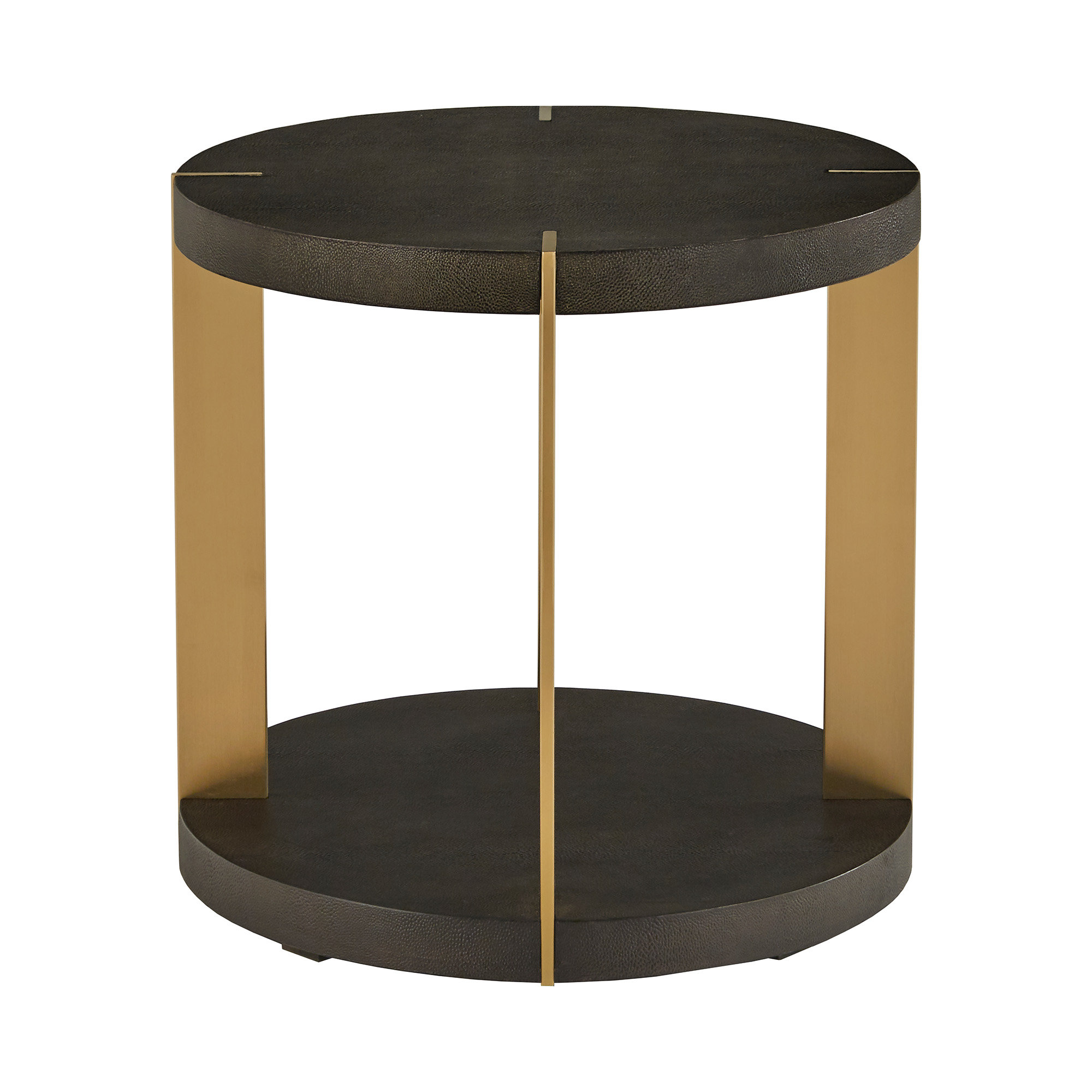 Mercer41 Sula Gold Finish Metal Dark Brown Faux Shagreen Round Table ...