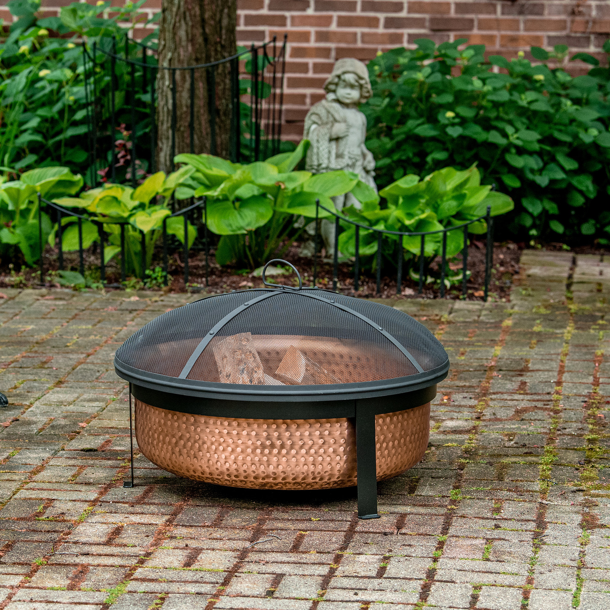 Ebern Designs Raffles 22" H x 30" W Copper Wood Burning Outdoor Fire ...