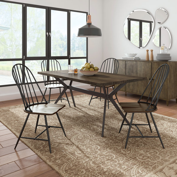 August Grove® Drayten 70" Iron Grey Metal Base Dining Table And Two ...
