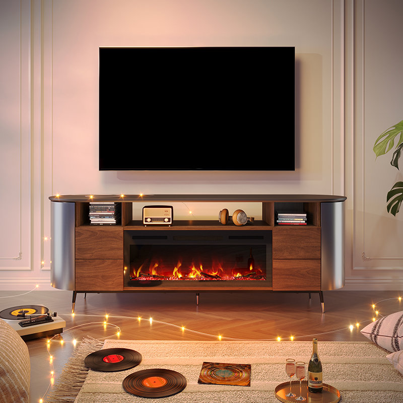 Brayden Studio 76.8" Curved TV Stand with 36" Electric Fireplace | Wayfair