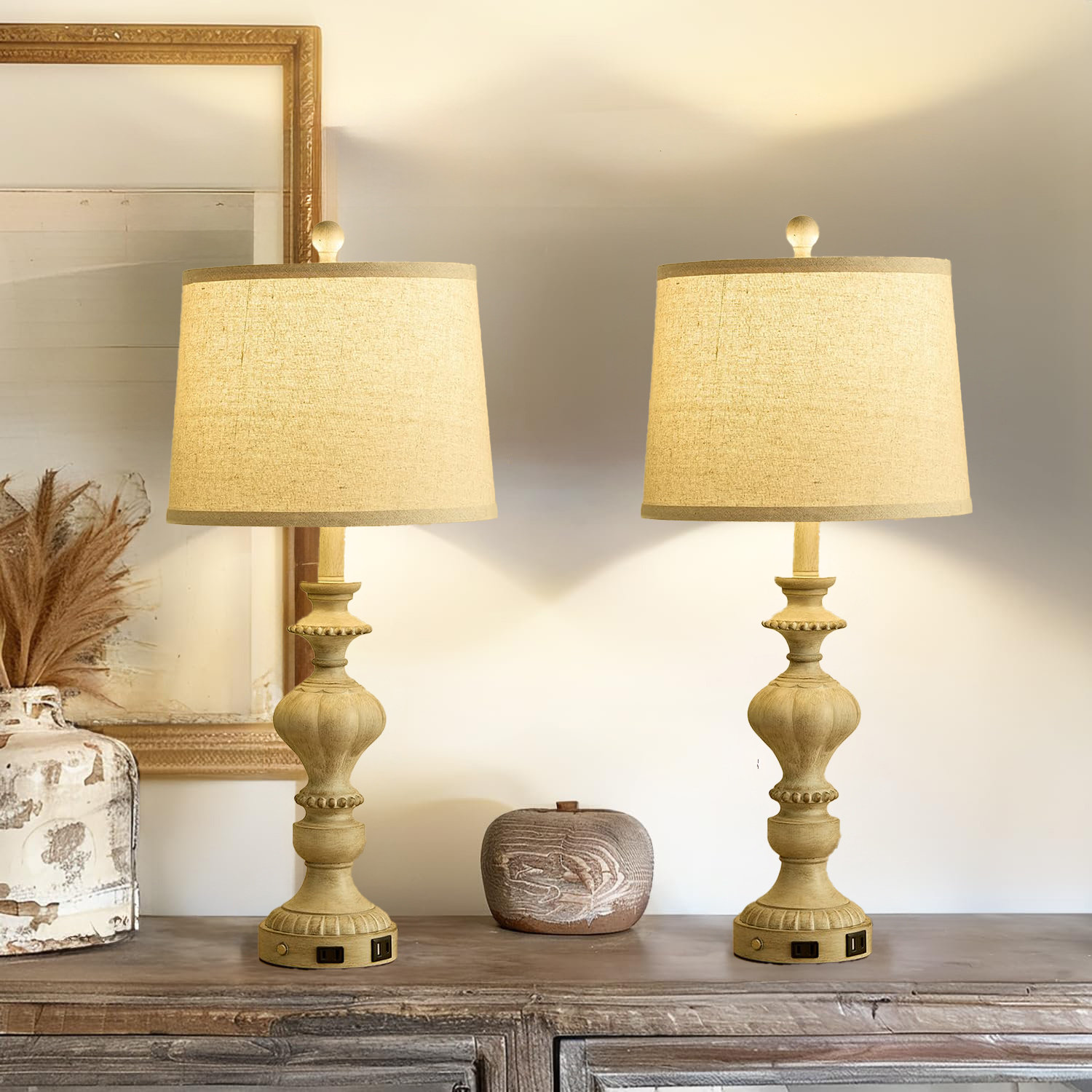 Rosdorf Park 2-Piece Set Bedside Lamps With USB C+A Ports And AC Power ...