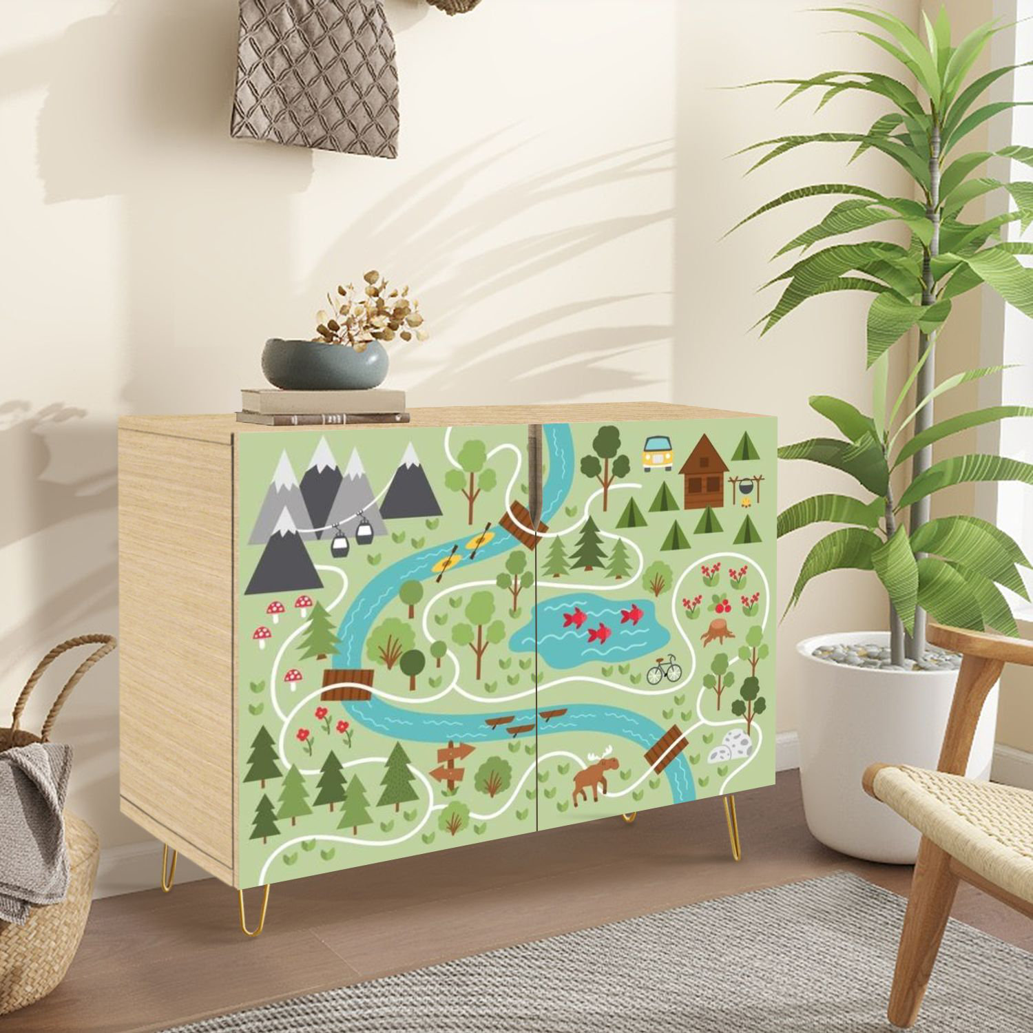 East Urban Home Sideboard Buffet Cabinet with Storage Camping map ...