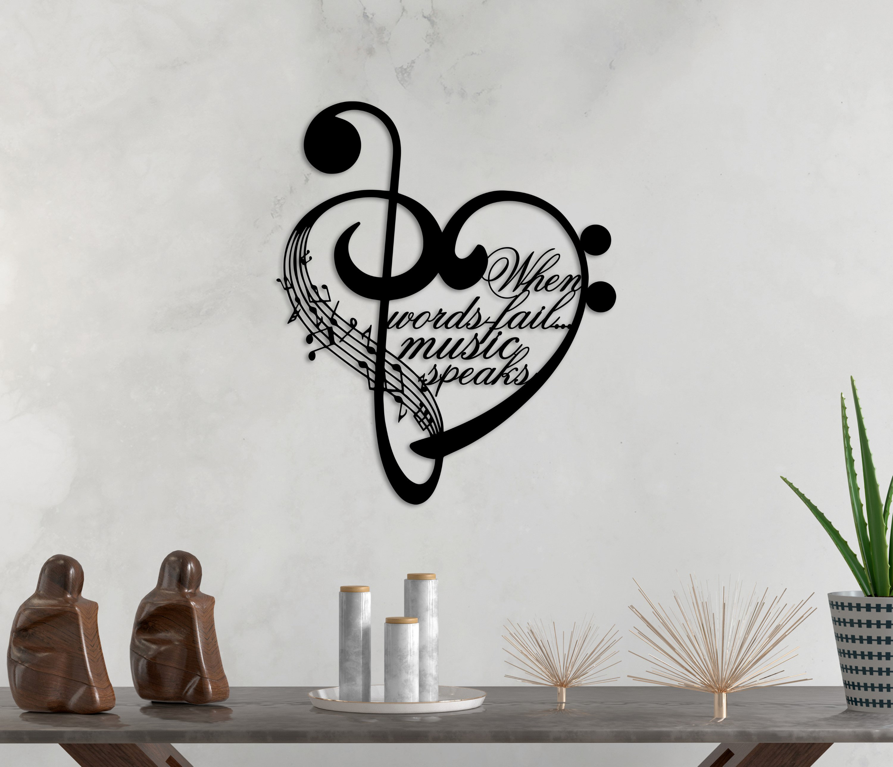 Bungalow Rose Metal Notes and Heart Wall Art, When words fail music ...