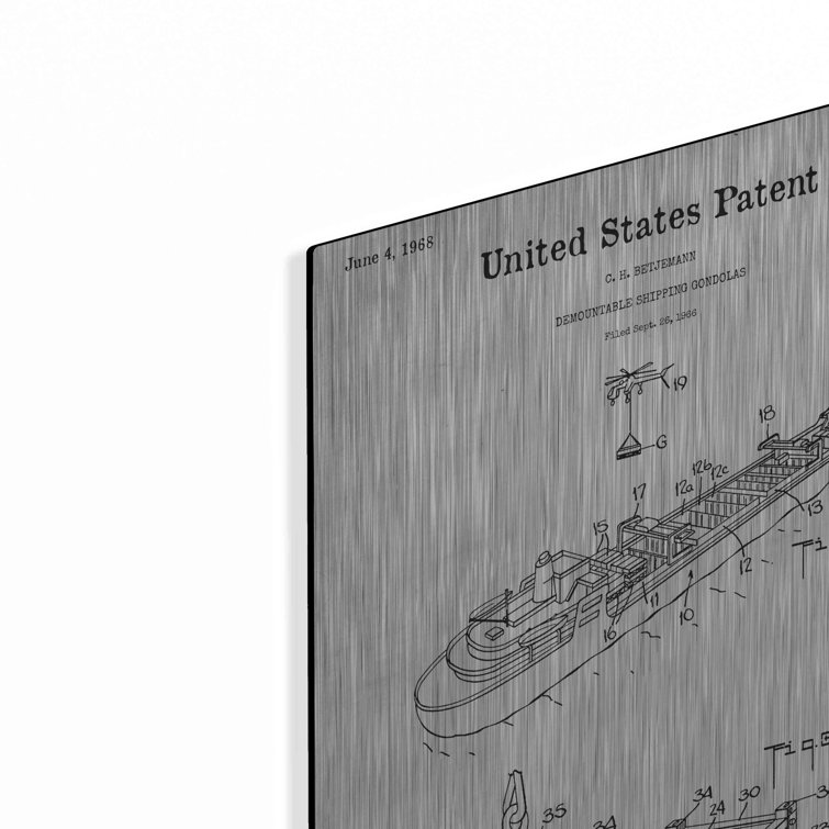 17 Stories Shipping Gondola Blueprint Patent White On Metal by Patents ...