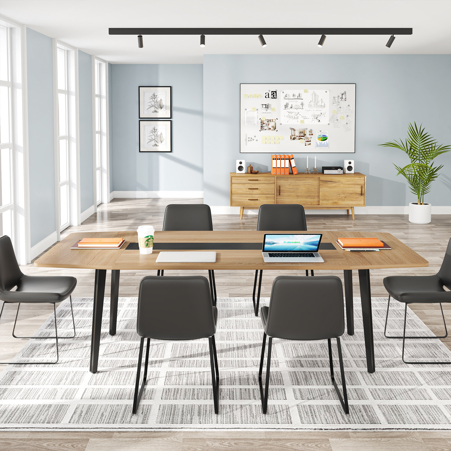 17 Stories Table de conférence en forme de bateau Ryebrooke et ...