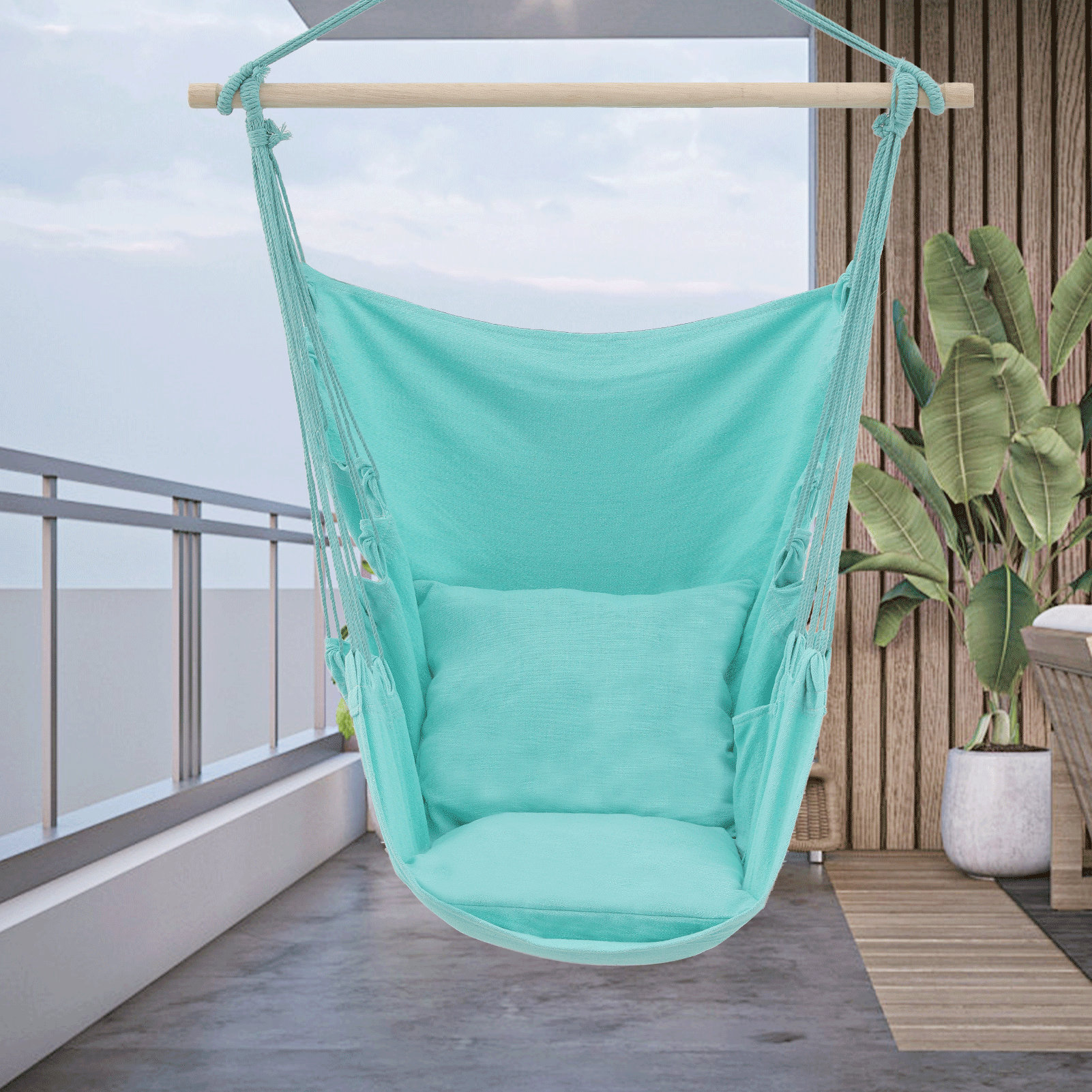 Arlmont & Co. Hanging Chair Single Swing Chair With Removeable Cushion ...