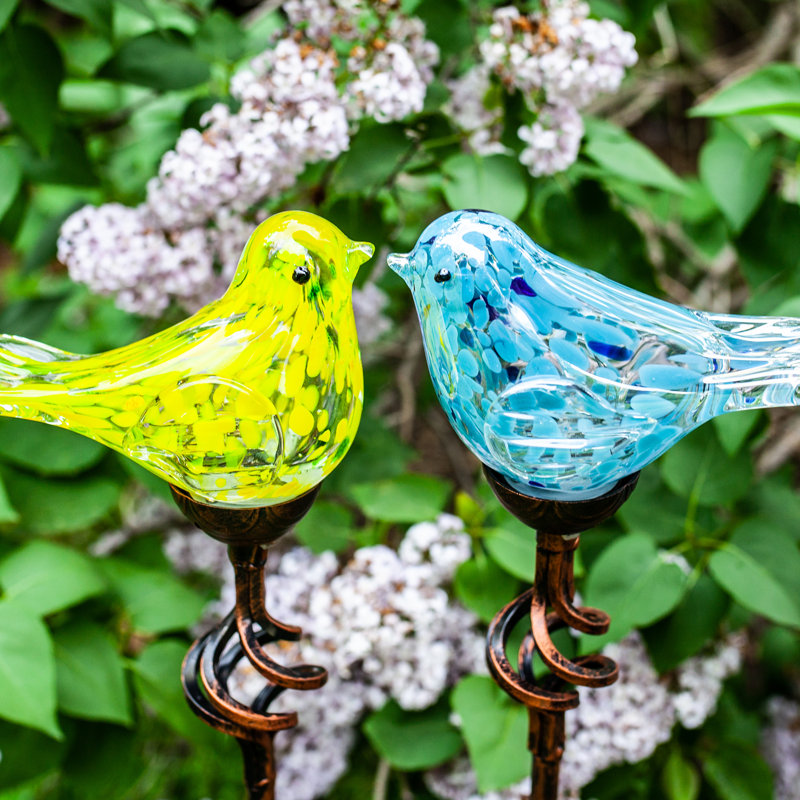 Exhart Solar Pearlized Hand Blown Glass Bird Garden Stake, 6 by 31 ...