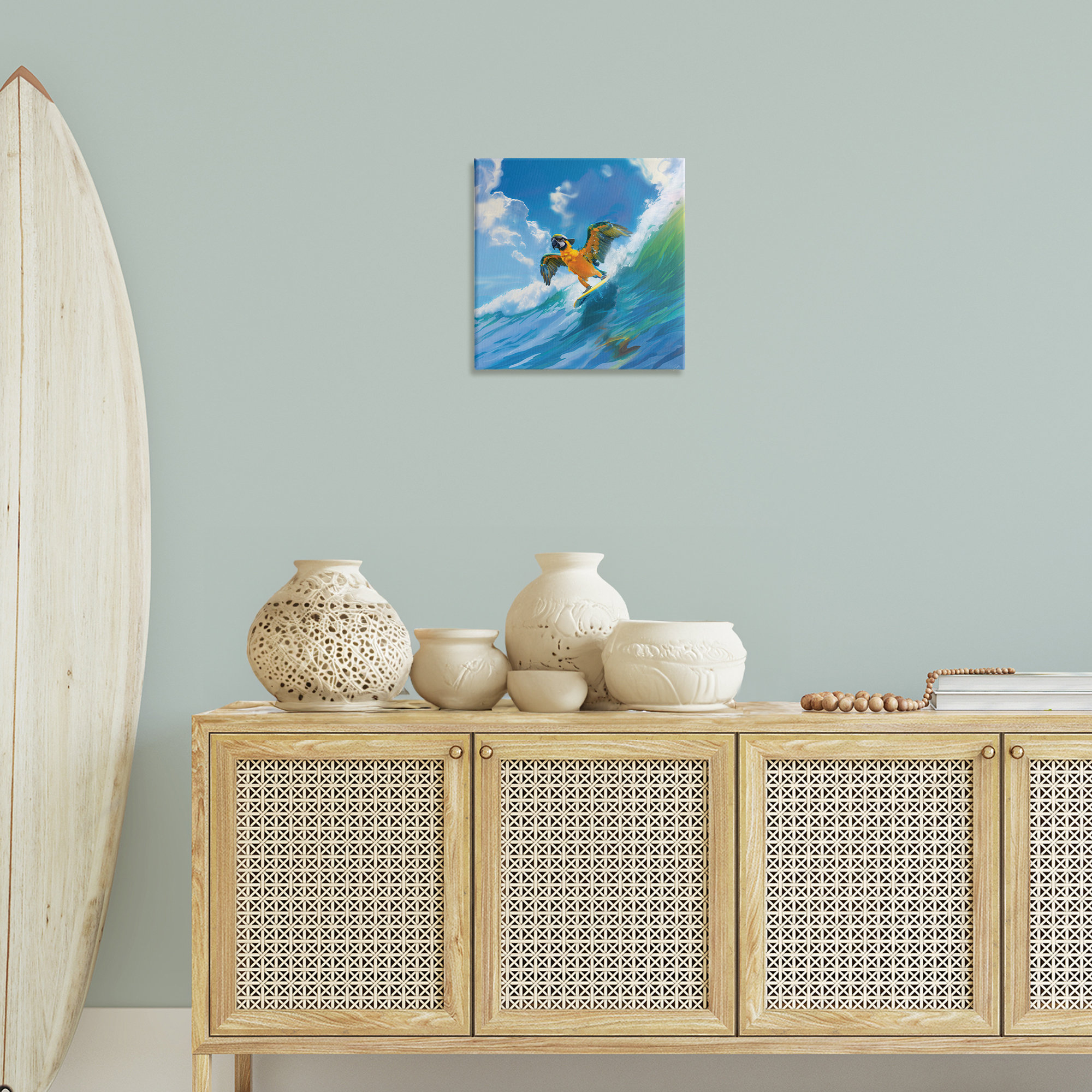 Trinx Parrot Surfing Sea Waves Canvas Wall Art by Jim Baldwin | Wayfair