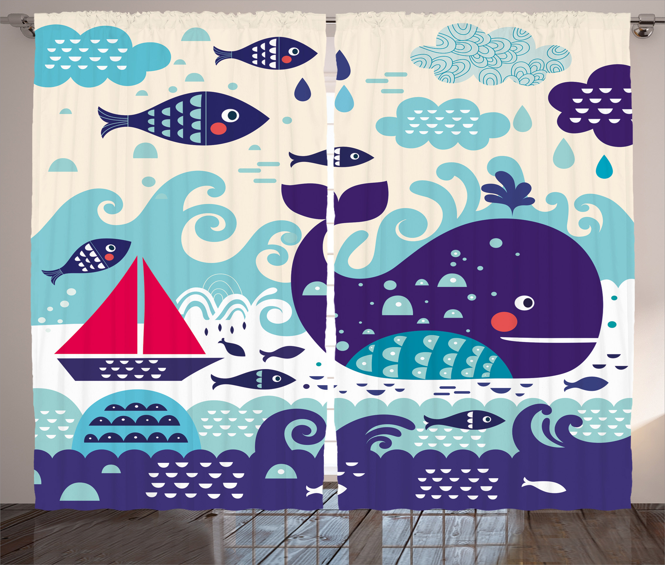 East Urban Home Marine Traffic Decor Wildlife Semi-Sheer Rod Pocket ...