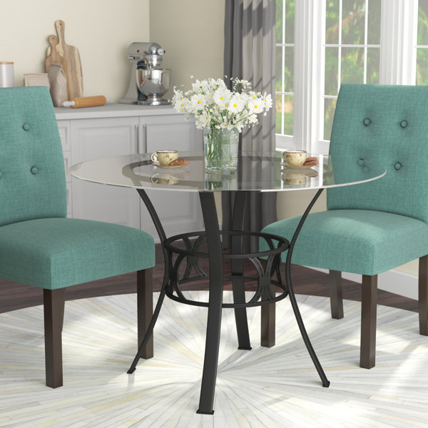 Winston Porter Hardrick 42'' Round Glass Dining Table with Crescent ...