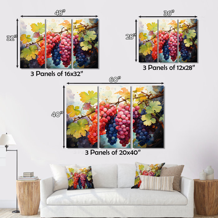 August Grove® Pink Purple Food Grapes Vineyards Pointillism On Canvas 3 ...