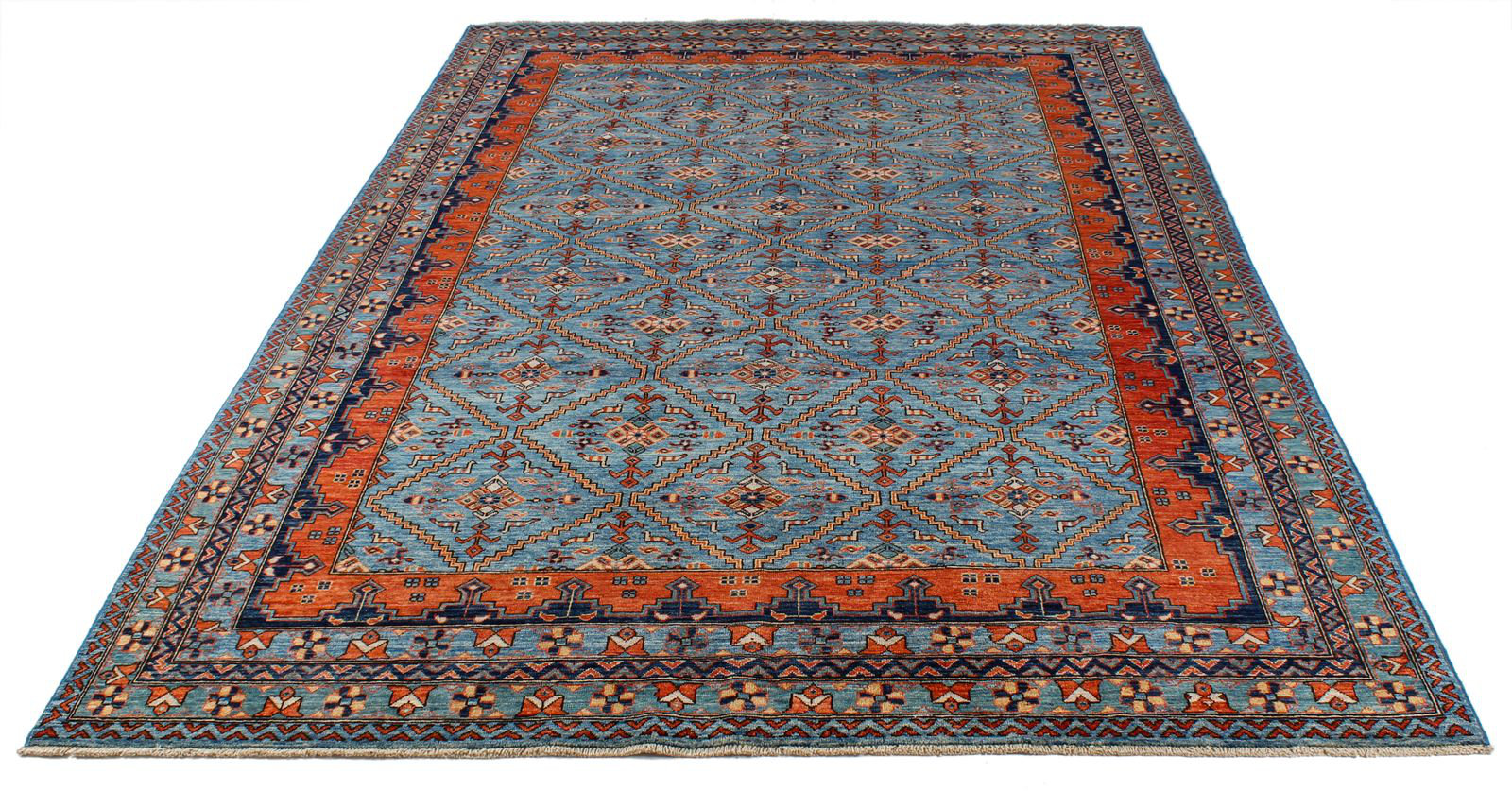 Home and Rugs 6x9 Blue and Rust Traditional Rug | Wayfair