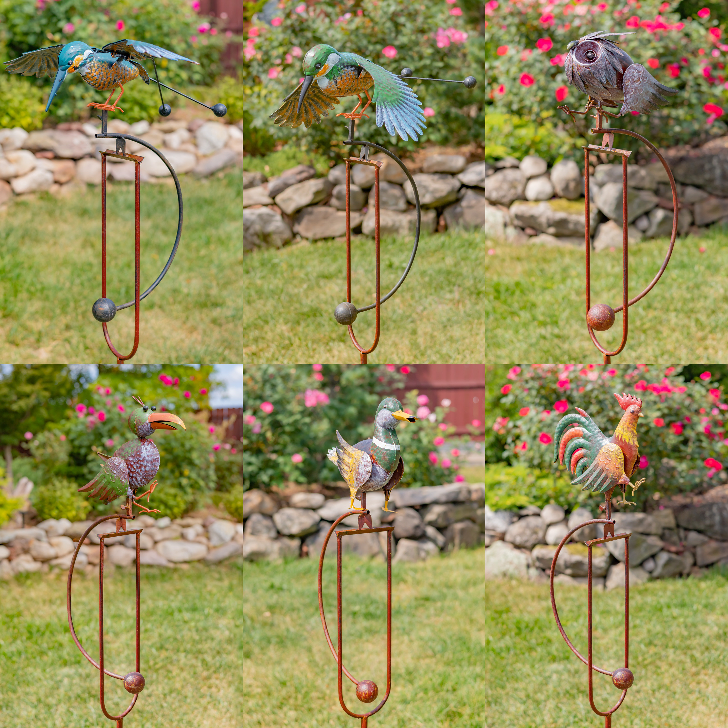 Arlmont & Co. 4.5ft Tall Assorted Bird Metal Rocking Stakes (Set of 6 ...
