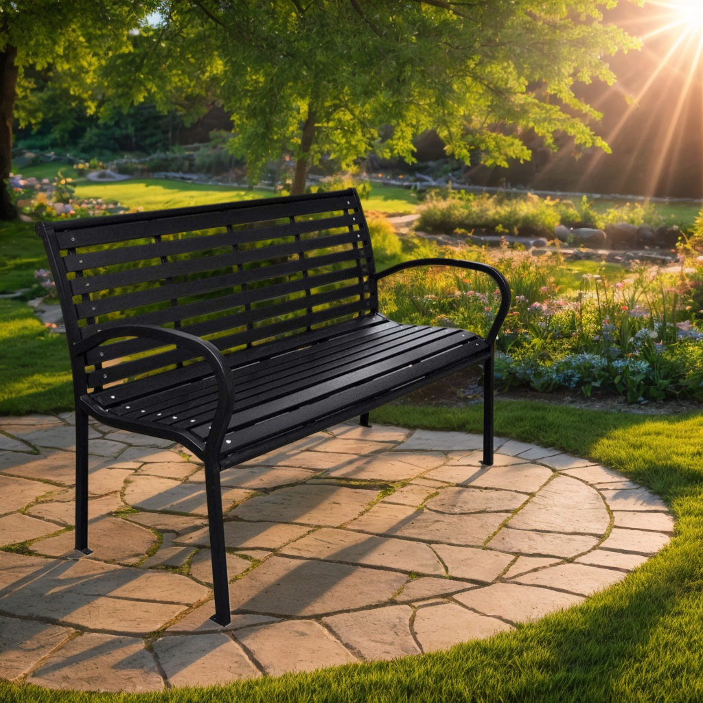 Latitude Run® 45.7in Patio Bench Steel Black And Wpc - Wayfair Canada