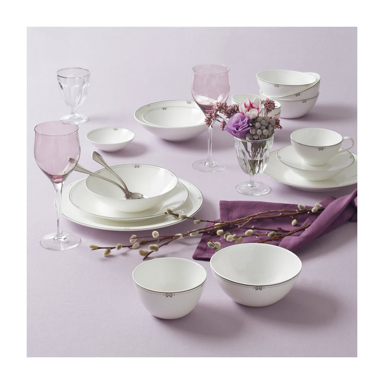 HANKOOK CHINAWARE Little Ribbon 22 Piece Bone China Dinnerware Set ...