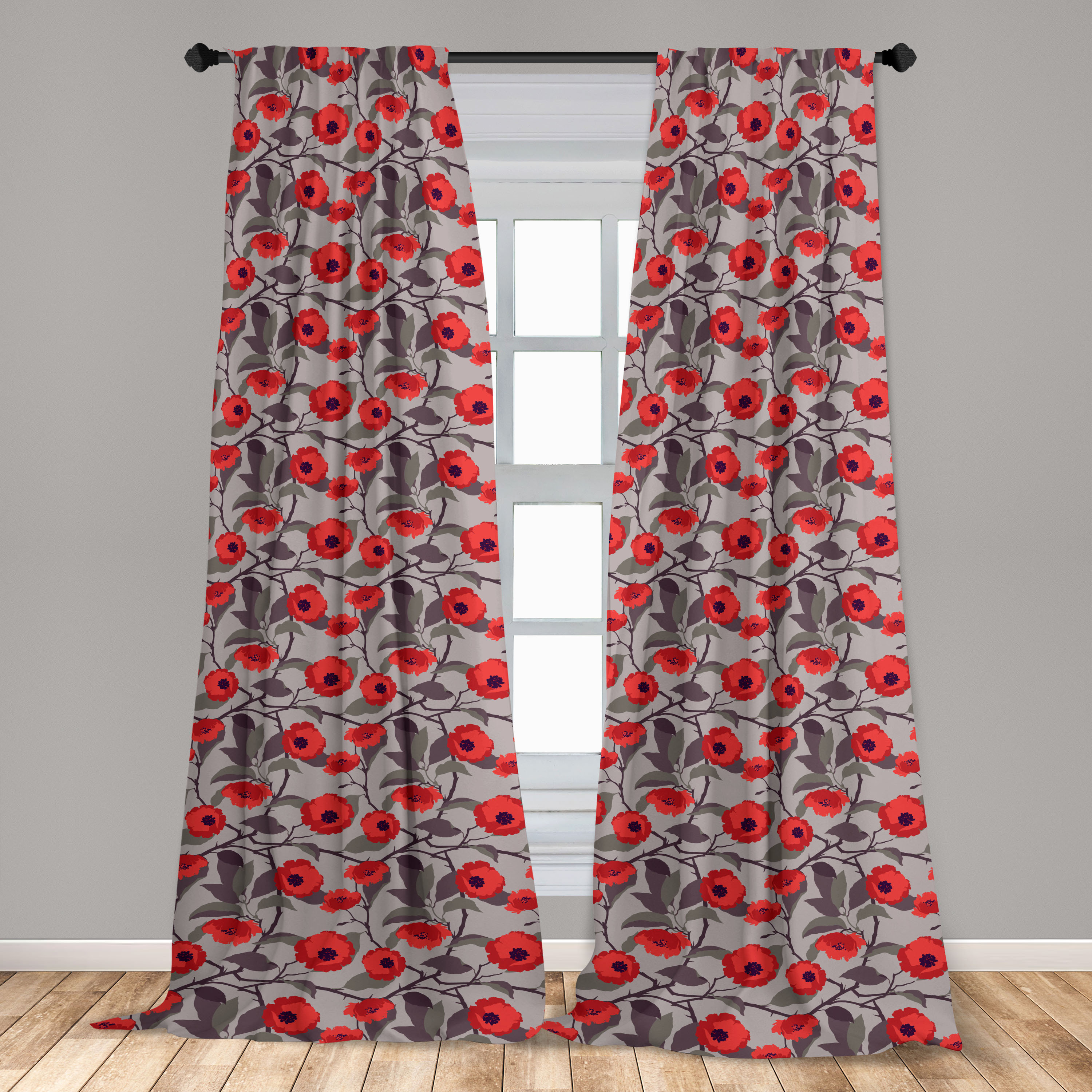 East Urban Home Poppy Curtains Flowers Seasonal Design Retro Pair of ...