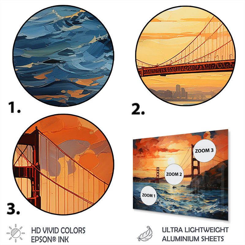 Dovecove Orange Bridge Golden Gateway II - Bridges Metal Wall Art Set ...