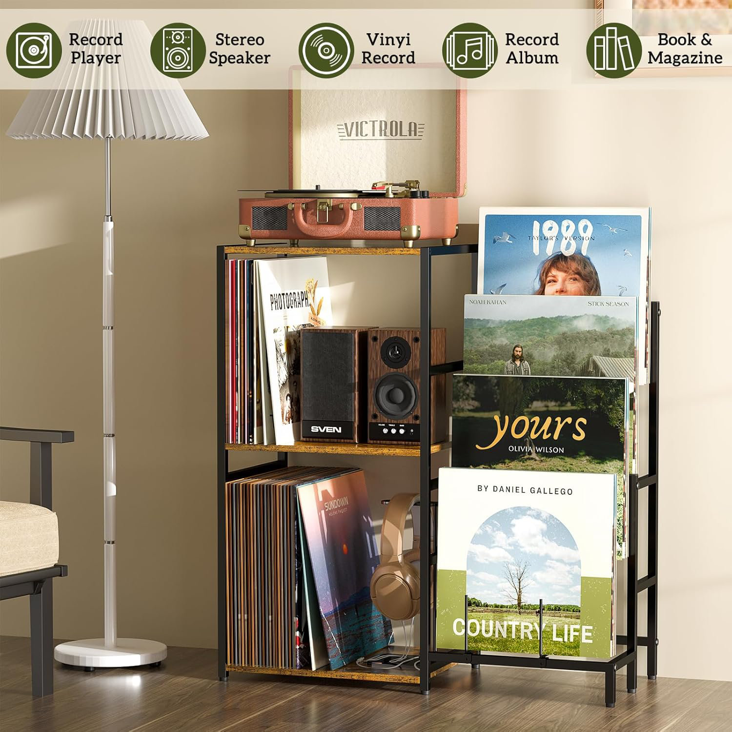 17 Stories Record Player Stand, Vinyl Record Stand With 4-Tier Vinyl ...