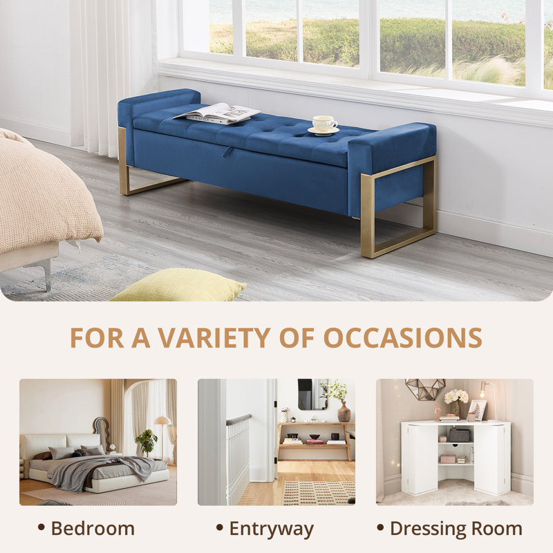 Mercer41 Upholstered Flip Top Storage Benches With Metal Feet | Wayfair