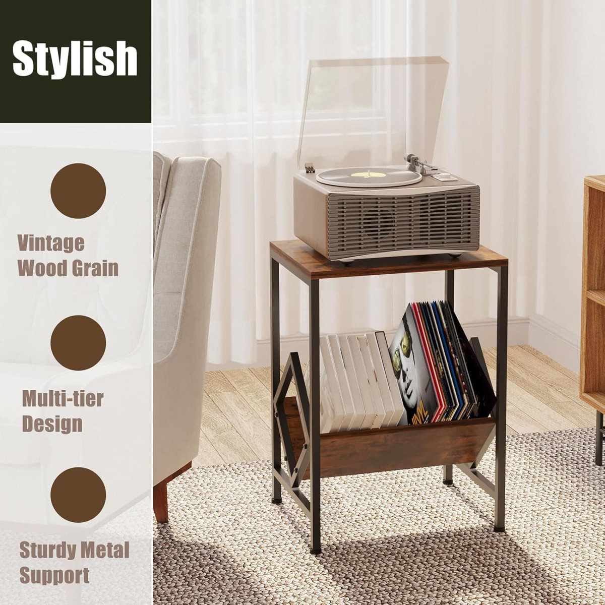 Hokku Designs Turntable Stand With Vinyl Record Storage For 80+ Lps ...
