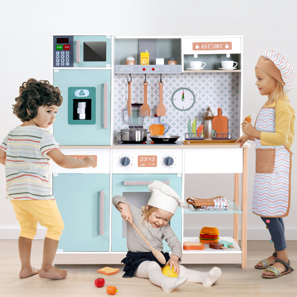 ANGGREK 40"H Preschool Kitchen Set, Wooden Play Kitchen Set Pretend ...