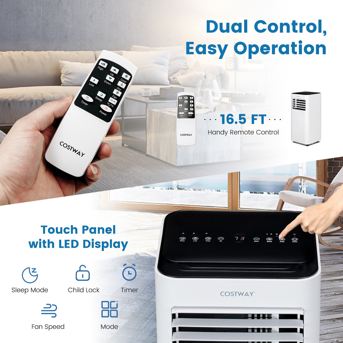 Costway 10000 Btu Portable Air Conditioner 4-in-1 Ac With Cool Fan ...
