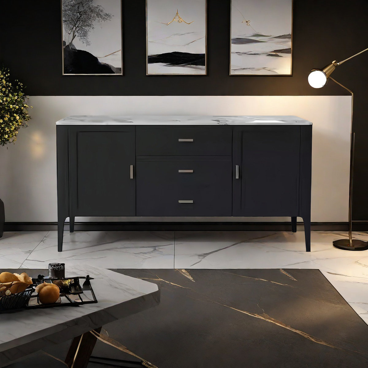 Licalilo Elegant Modern Marble Storage Cabinet for Bedroom | Wayfair