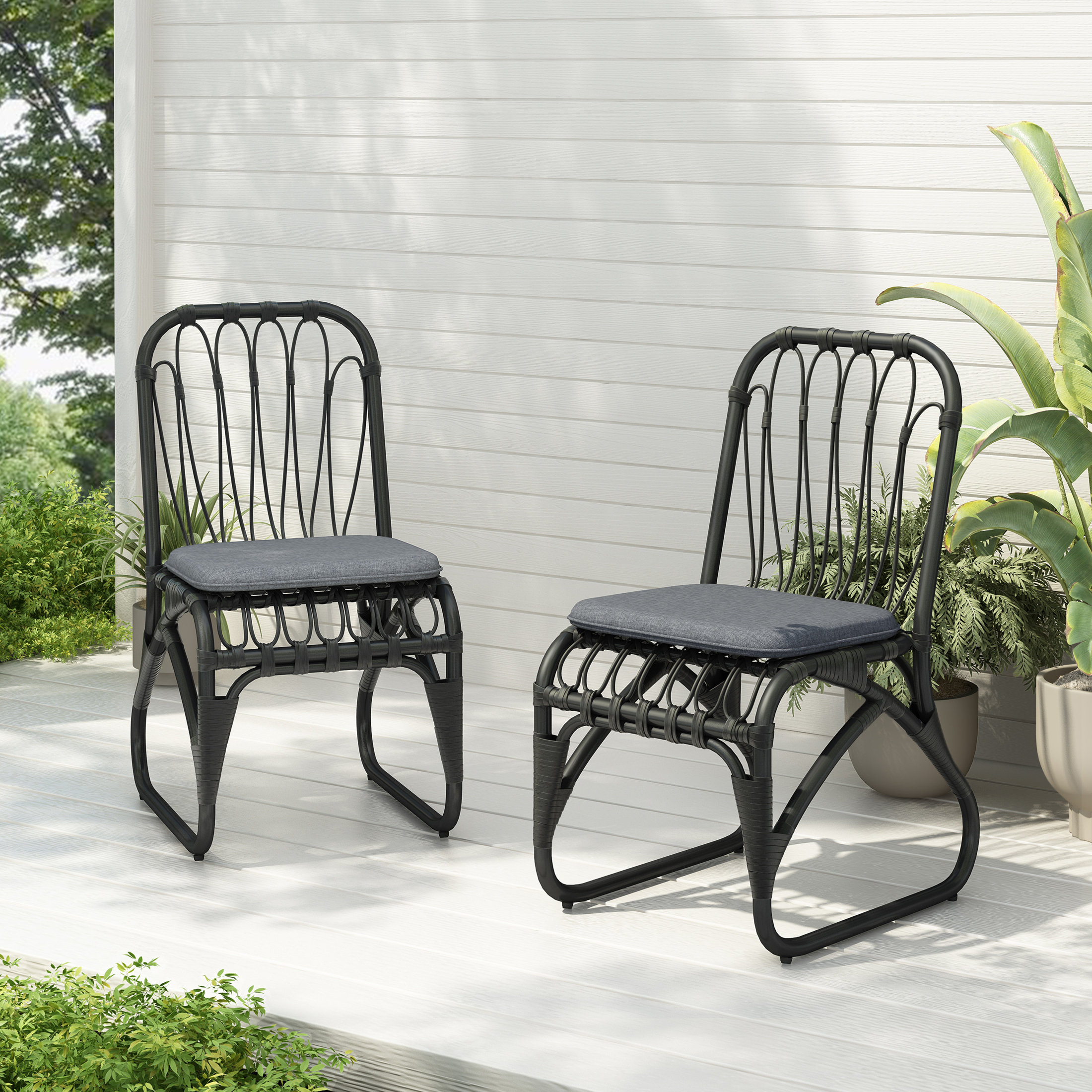 Bayou Breeze Outdoor PE Wicker Dining Chairs (Set of 2, Grey) - Rattan ...