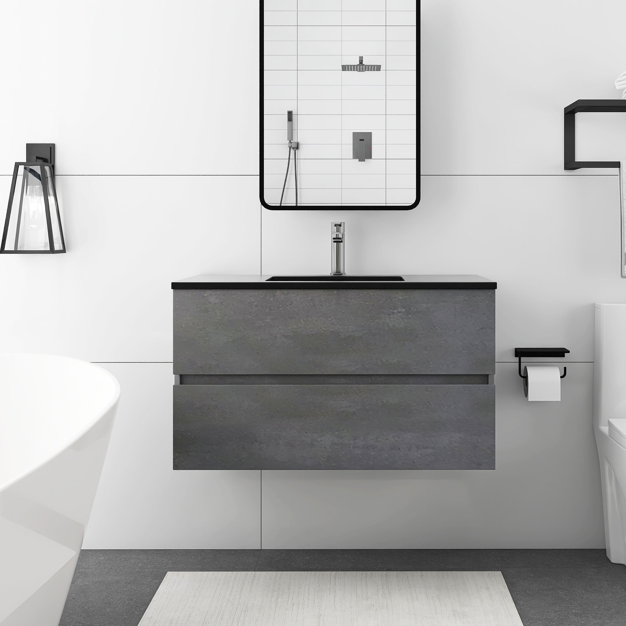 Latitude Run® 36'' Wall Mounted Single Bathroom Vanity with Solid ...