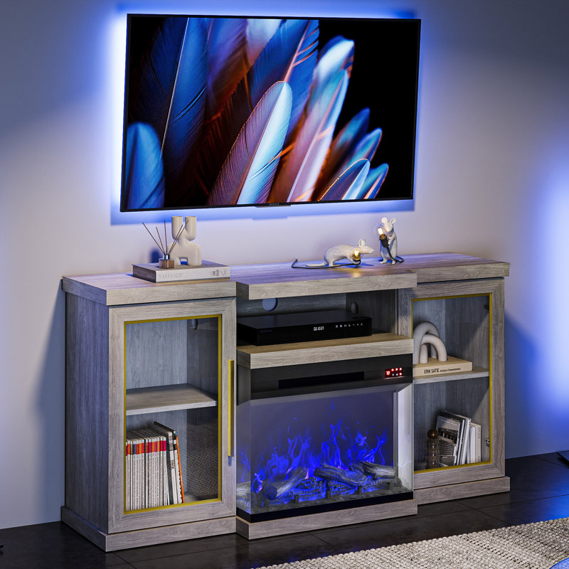 Latitude Run® 57'' W Storage Credenza with Electric Fireplace Included ...