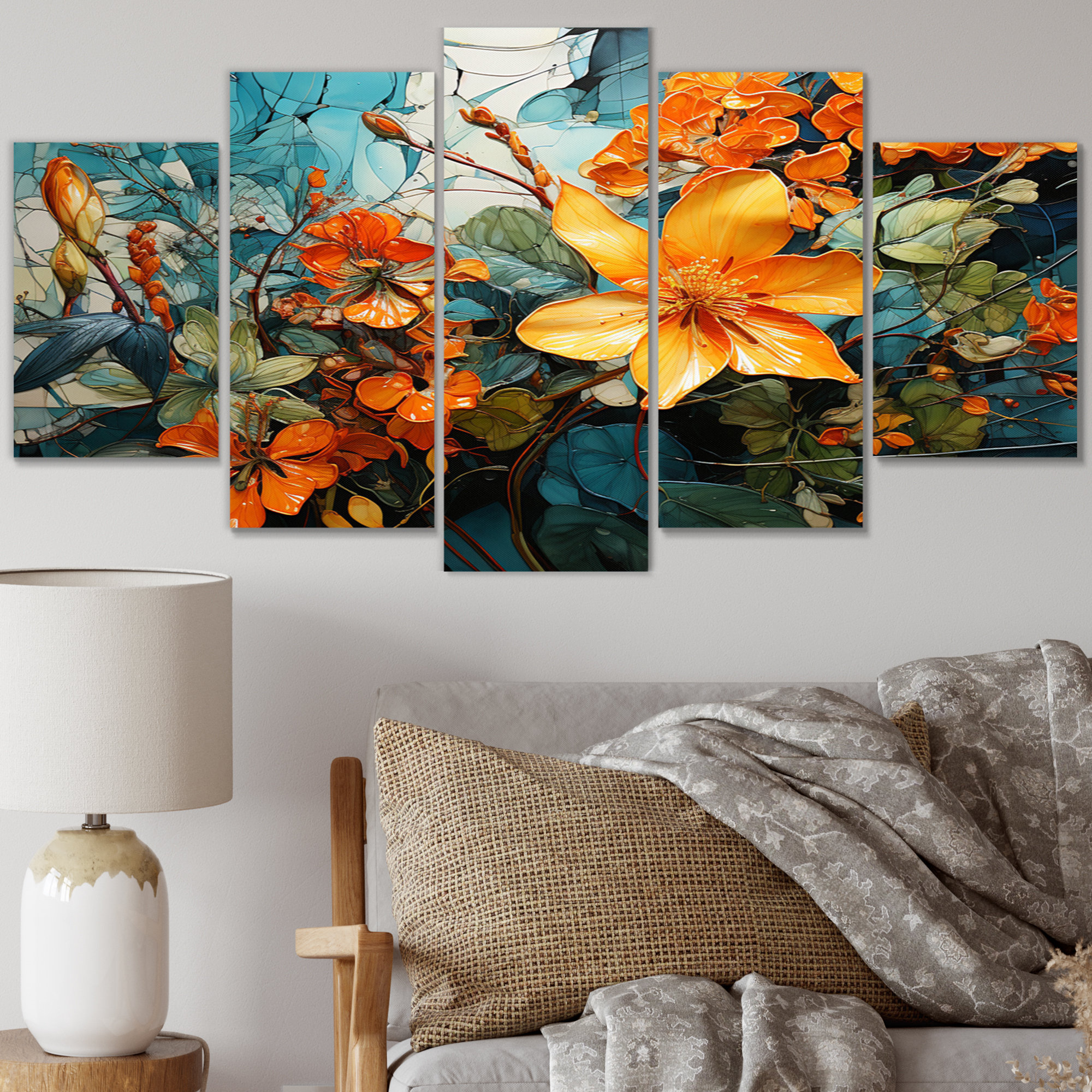 Design Art Orange Blue Tropical Tangle IV - Abstract Collages Metal ...