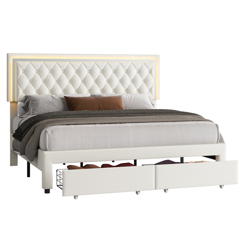 Wade Logan® Bed Frame with Two Storage Drawers & LED Headboard Acrylic ...