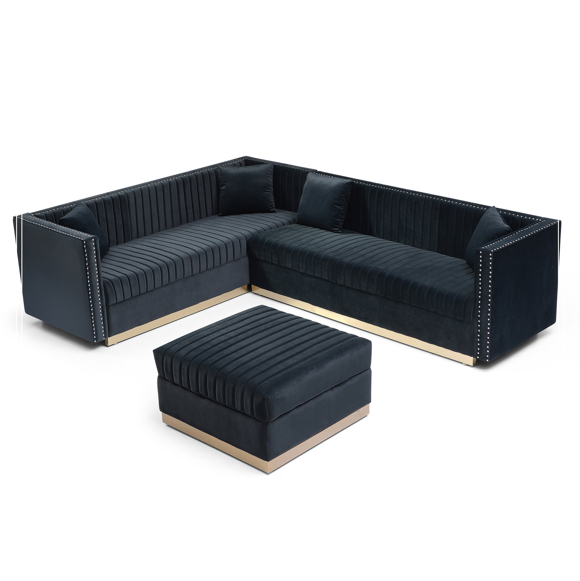 Everly Quinn Contemporary Vertical Channel Tufted Velvet Sectional Sofa ...