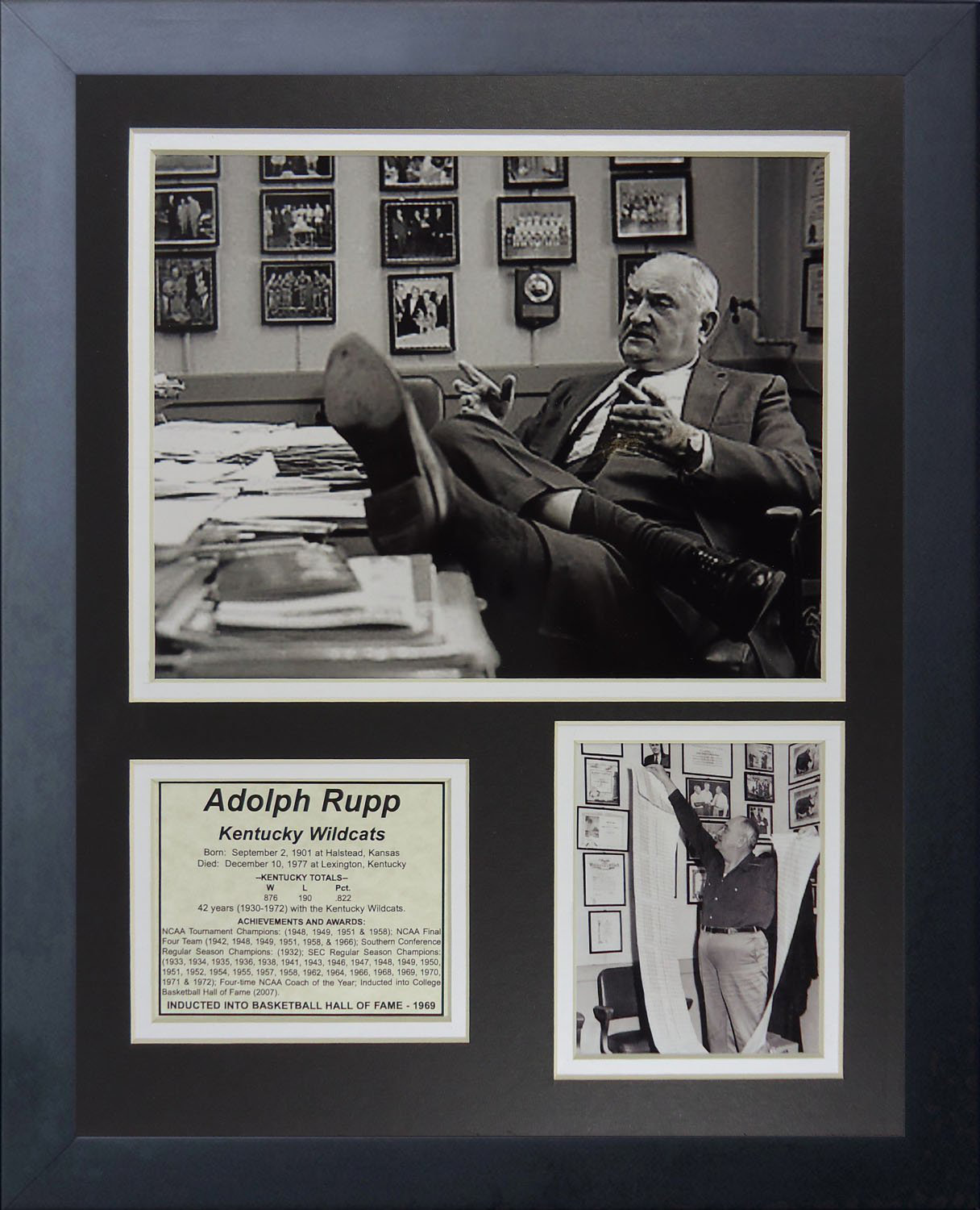 Legends Never Die Adolph Rupp Kentucky Wildcats Framed Memorabilia ...
