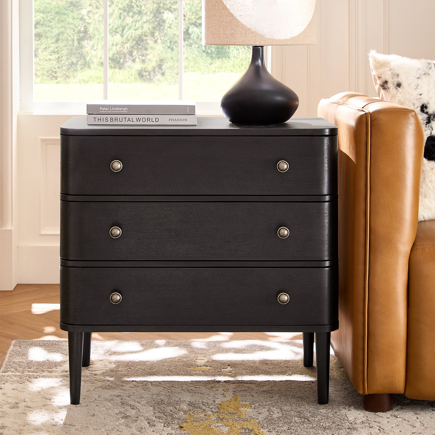 Hokku Designs Cridford Modern 26"W 3-Drawer End Table and Curved Body ...