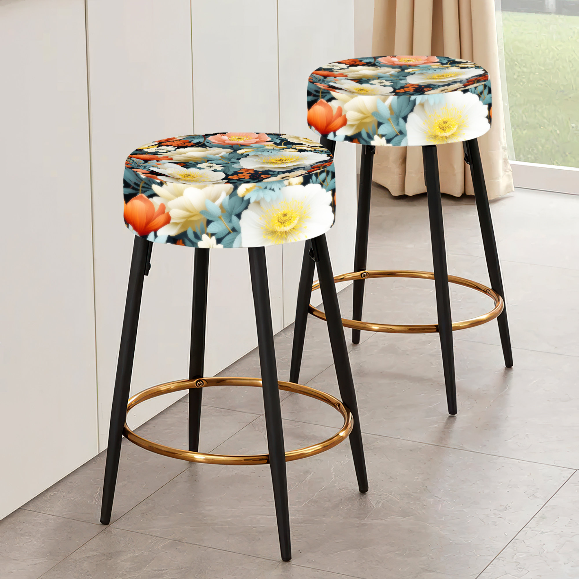 Design Art Japan Ikebana Flower Arrangement - Floral Bar Stools Set Of ...