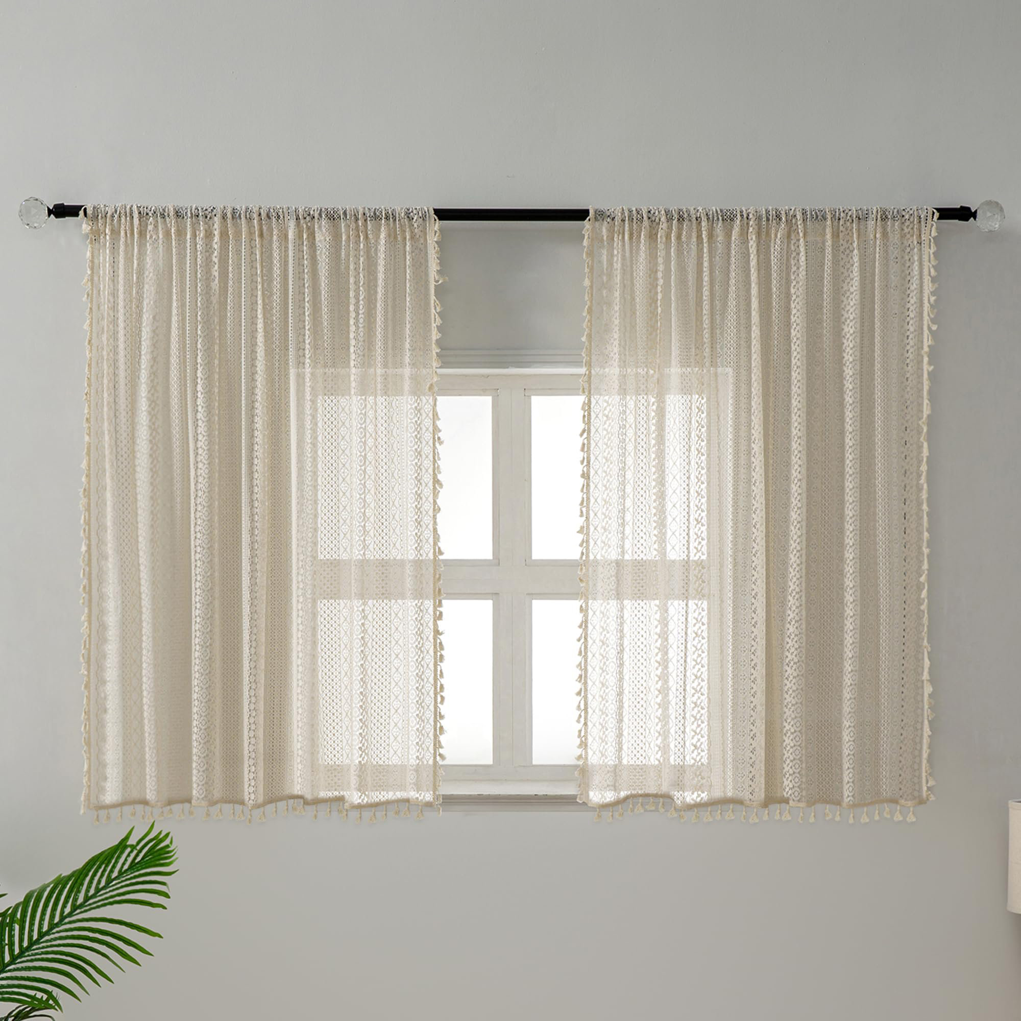 Bungalow Rose Boho Crochet Semi-Sheer Curtains -2 Panel Sets | Wayfair