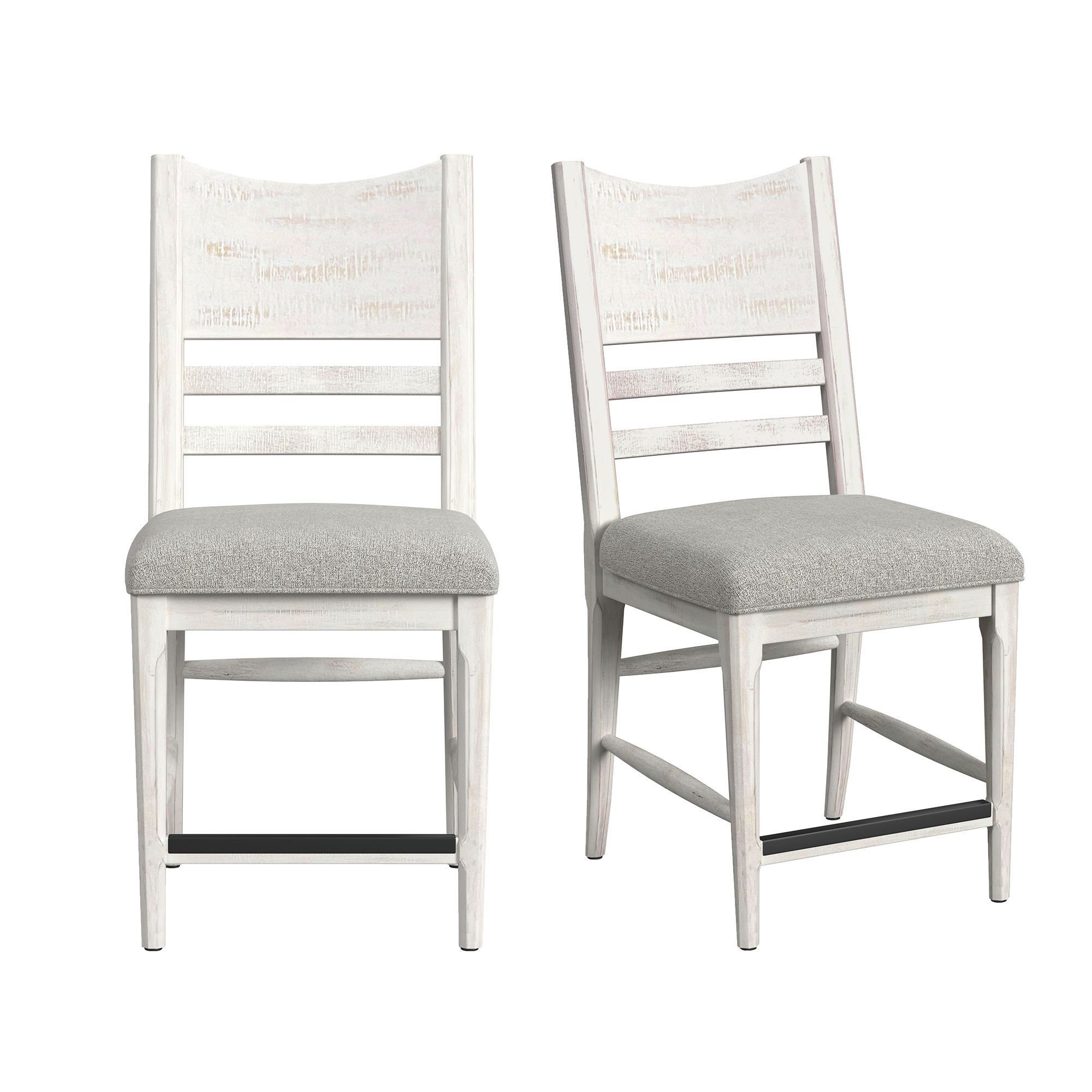 Gracie Oaks Orna Counter Side Chair with Grey Fabric in Rustic White ...